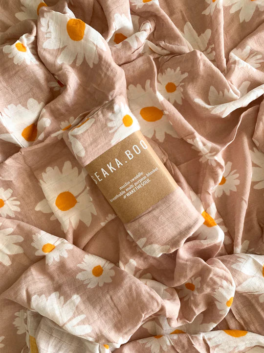 Seakaboo Organic Bamboo Cotton Baby Swaddle|Wrap - Daisy Chain